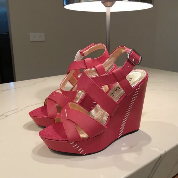 Classique | Shoes | Classique Elegant Open Toe Strappy Red Wedge Heels ...